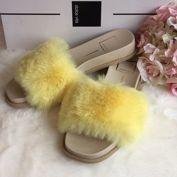 Dolce Vita | Shoes | Dolce Vita Georga Citron Faux Fur Slide Sandals ...